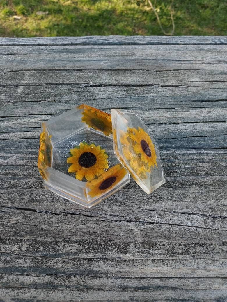 Resin Sunflower Trinket Jewelry Box Clear Box With Sunflowers | Etsy