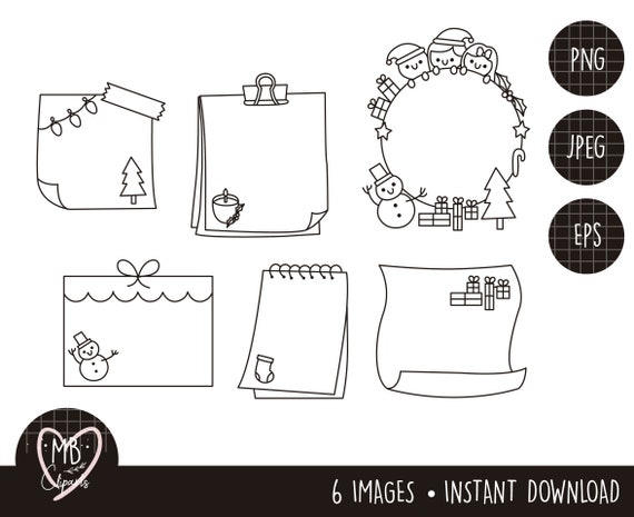 COD31-Doodle Christmas Washi Sticky Note cliparts/ Notes clipart ...