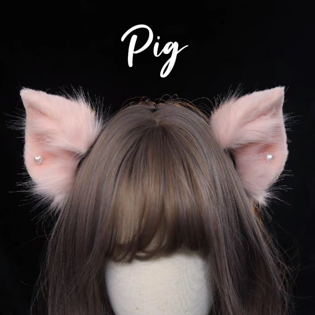 Cute Pink Pig Ears Headband With the Heart Shape Pearlplush - Etsy