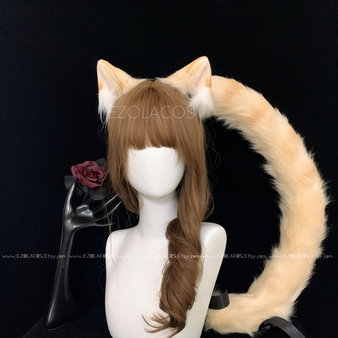Realistic Cat Ears and Tail Set,light Yellow Cat Ears and Tail,kitten ...