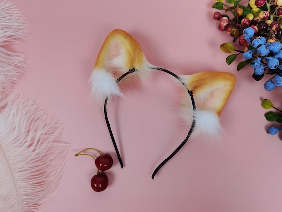 Cute Yellow Neko Ears Headband kawaii Cat Ears Headband faux Fur Toy petpaly Toy lolita Headband costume anime Ears yellow Dog Ears kitten Etsy UK