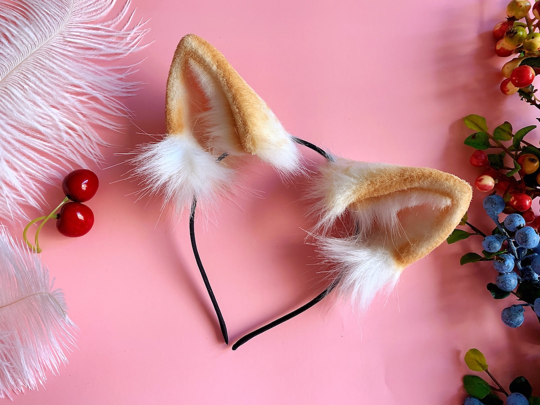 Handmade Cat Ears and Tail,yellow Neko Ear,furry Cat Ears Headband ...