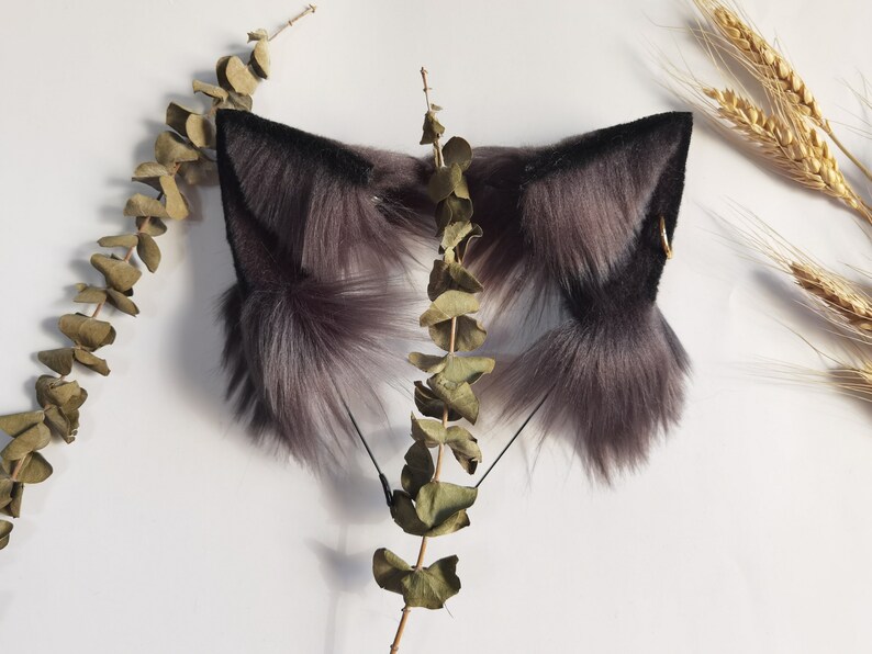 2.4 Black Grey Wolf Ears - Etsy
