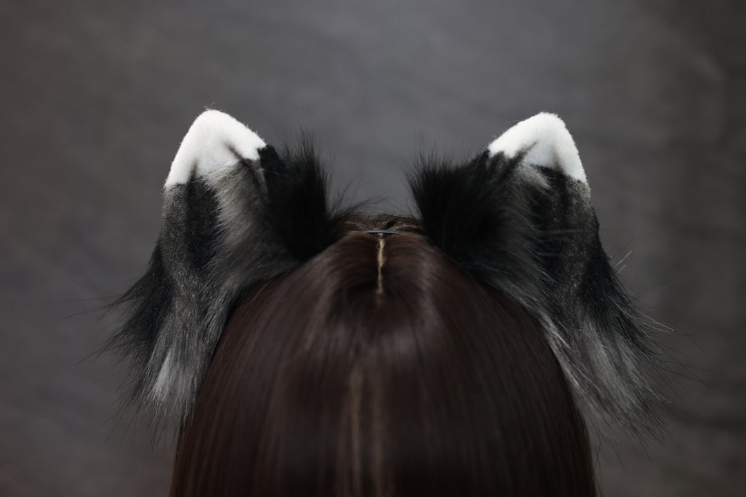 Custom Ears,realistic Black Cat Ear With White Tip,coffee Brown Aniaml ...