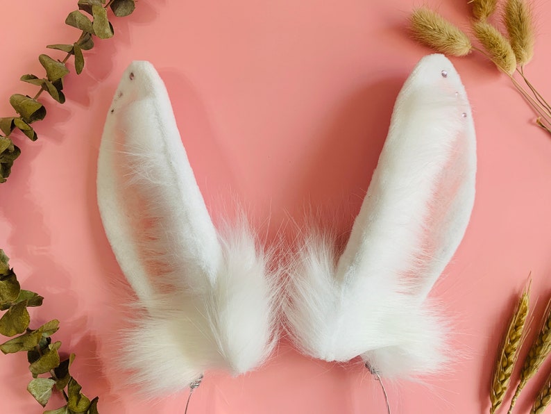 Realistic White rabbit ears and tail setWhite bunny ears and | Etsy