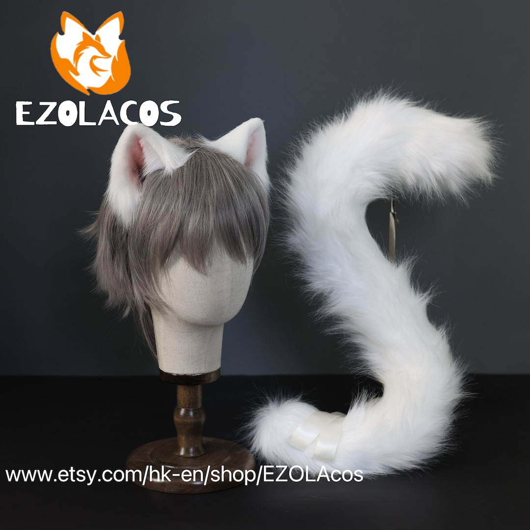 Handmade Luxury Realsitic White Cat Ear and Tail Cosplay,furry Cute ...