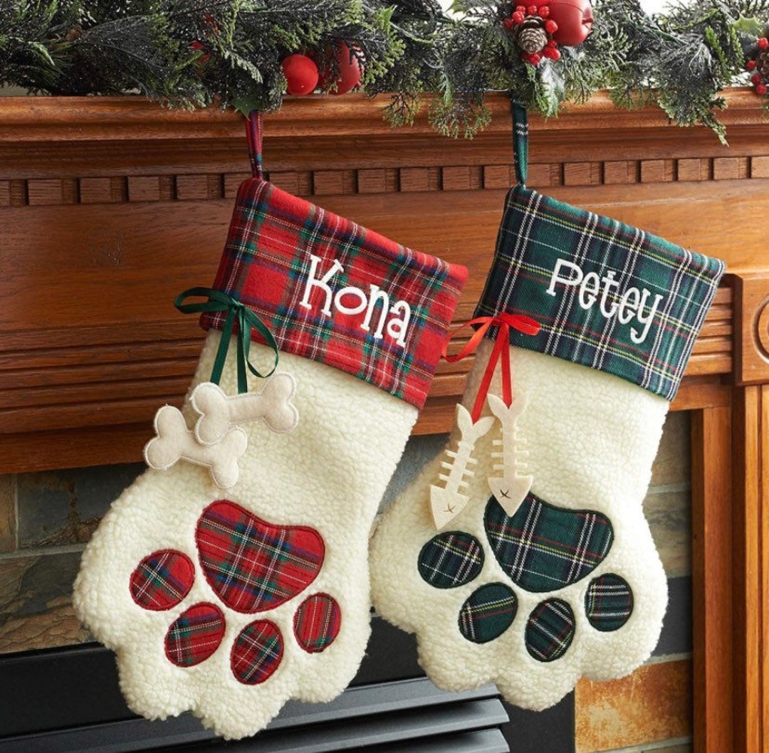 Personalized Plaid Pet Paw Christmas Stocking - Etsy