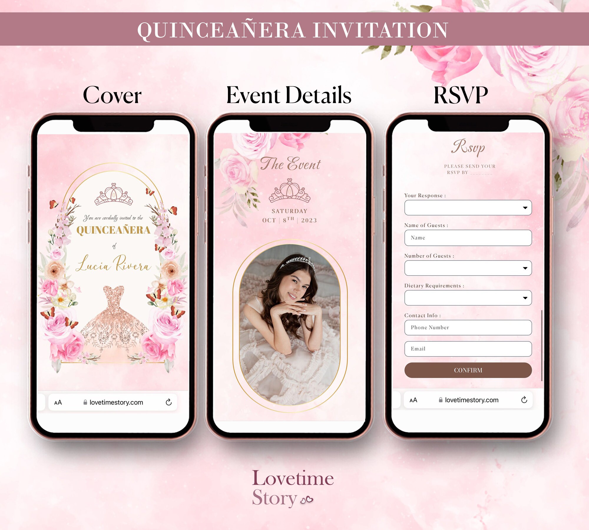 Quinceanera Invitation With RSVP Online, Mis Quince Invites, 15th ...