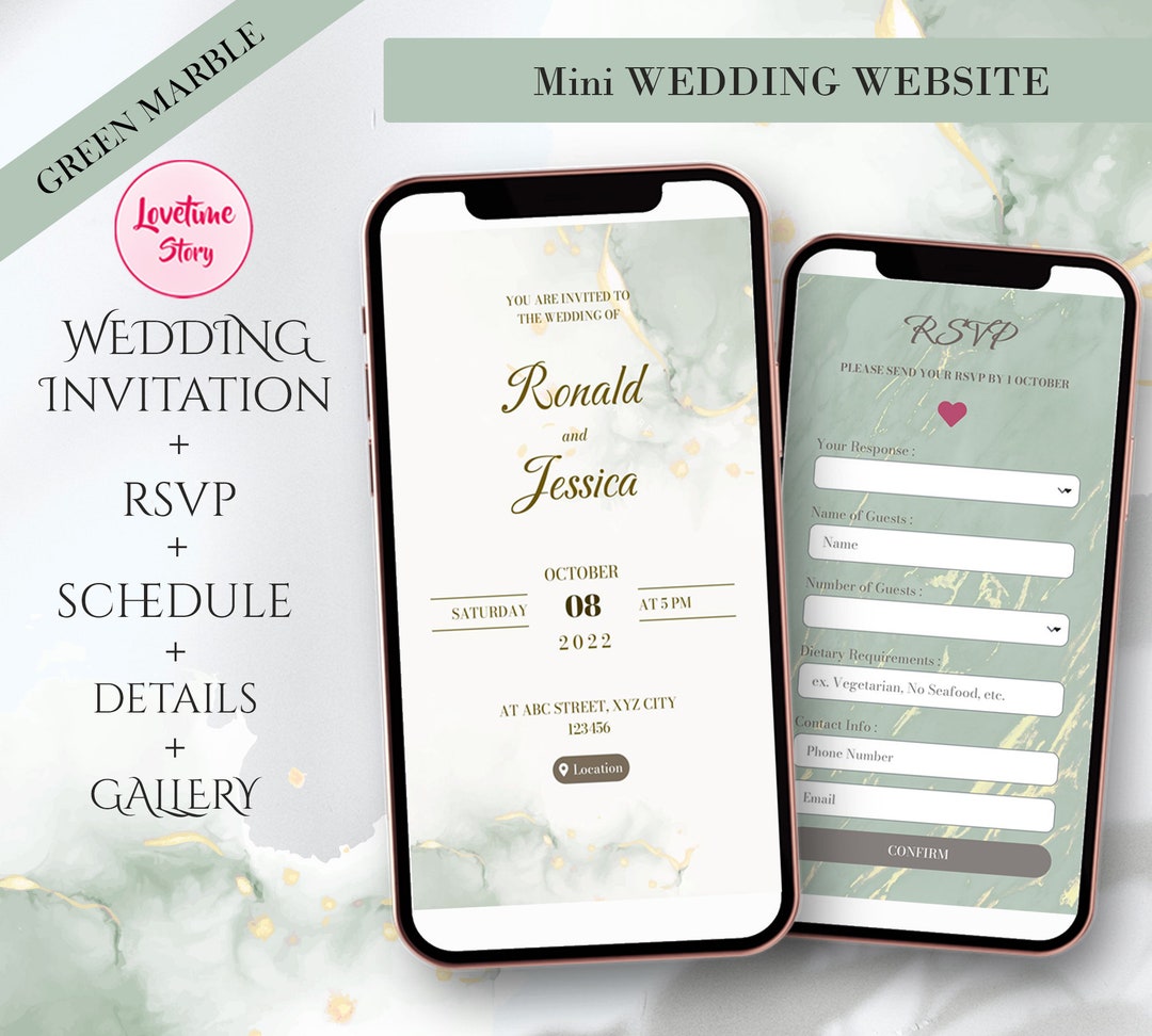 Digital Wedding Invitation & RSVP - Mini Wedding Website - Green Sage ...