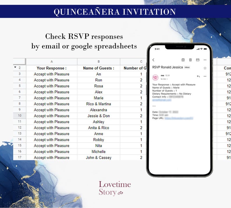 Royal Blue Quinceanera Invitation: Mobile Website With RSVP (digital ...