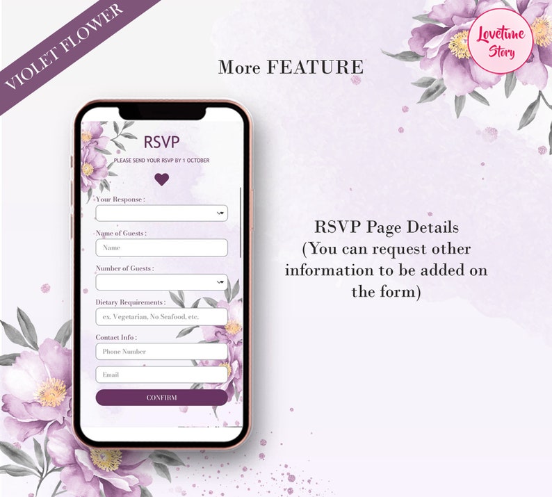 Digital Wedding Invitation & RSVP - Mini Wedding Website - Violet ...