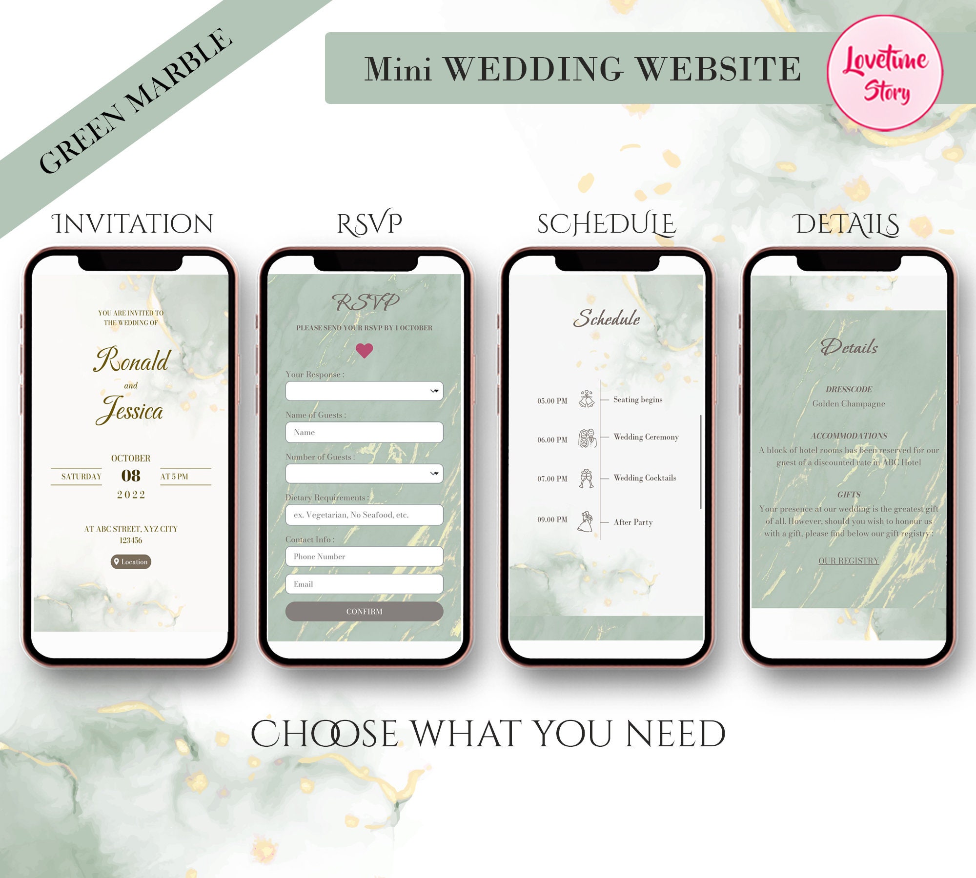 Digital Wedding Invitation & RSVP - Mini Wedding Website - Green Sage ...