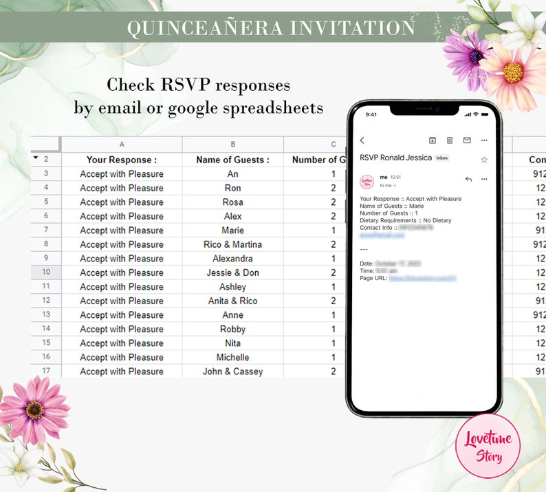 Quince Invitation RSVP Online Digital Quinceanera Spanish Emerald Green ...