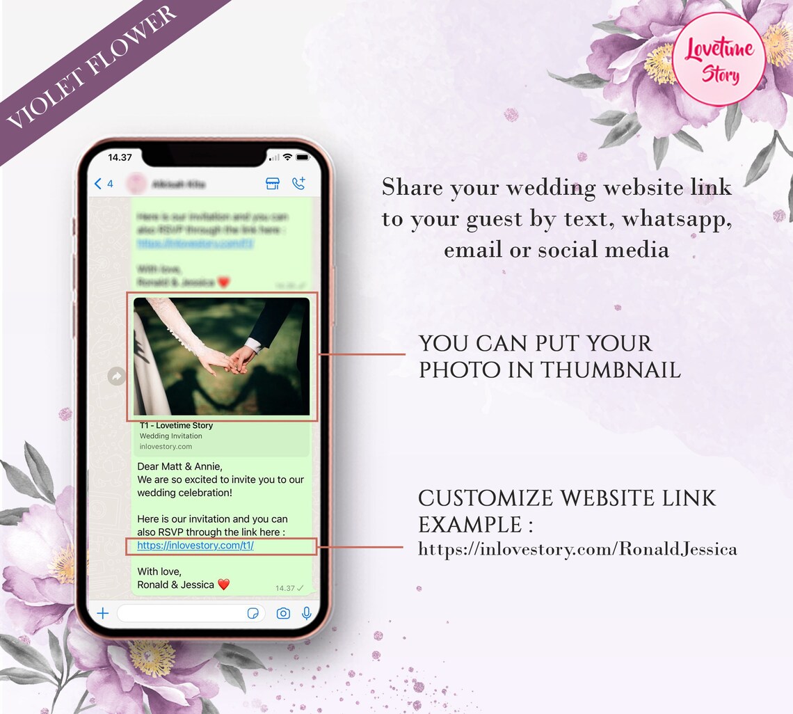Digital Wedding Invitation & RSVP - Mini Wedding Website - Violet ...