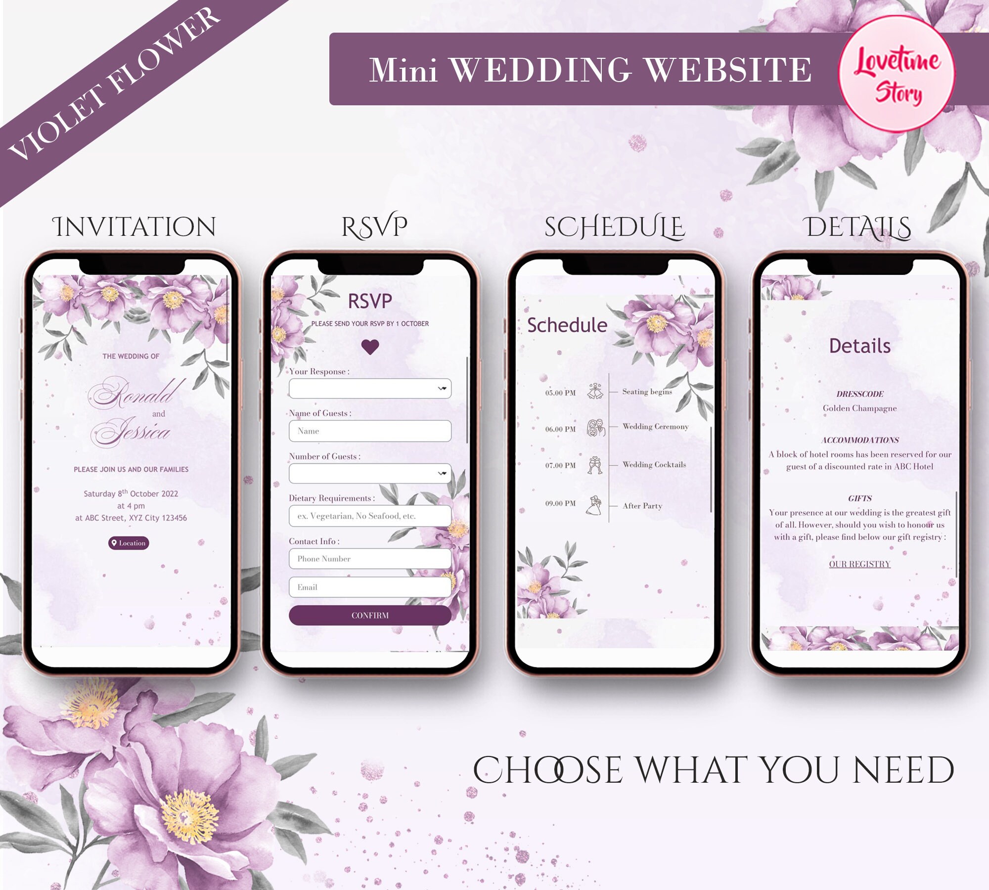 Digital Wedding Invitation & RSVP - Mini Wedding Website - Violet ...