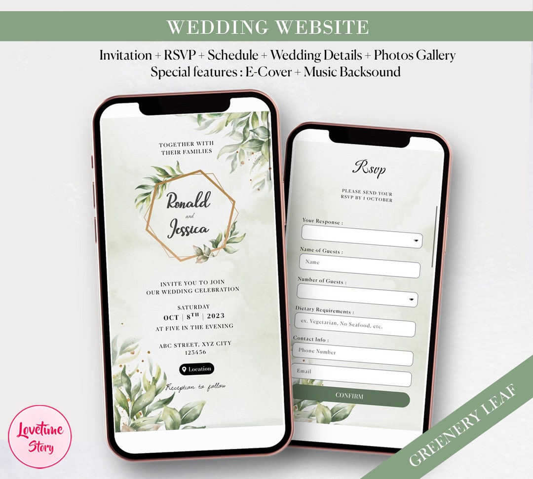Digital Wedding Invitation & RSVP - Mini Wedding Website - Nature Theme ...