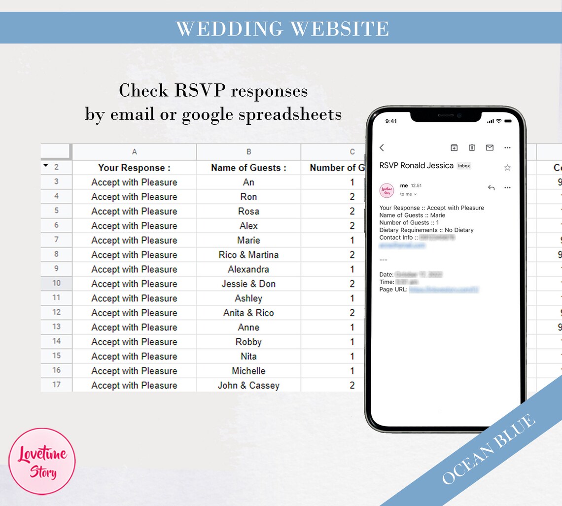 Digital Wedding Invitation & RSVP Mini Wedding Website Nature Ocean ...