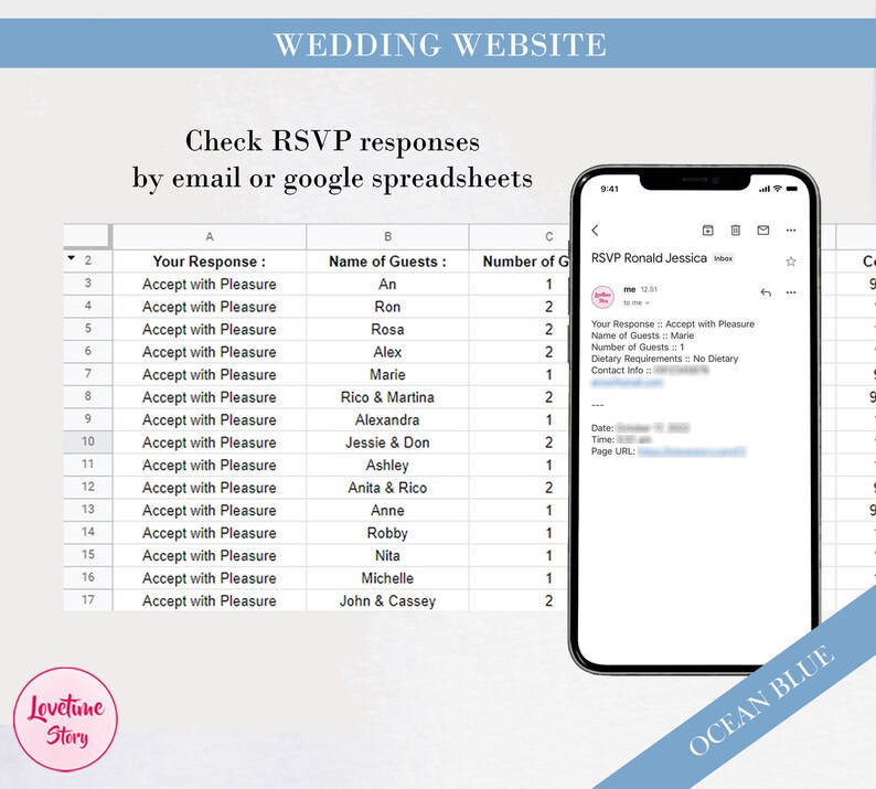 Digital Wedding Invitation & RSVP Mini Wedding Website Nature Ocean ...