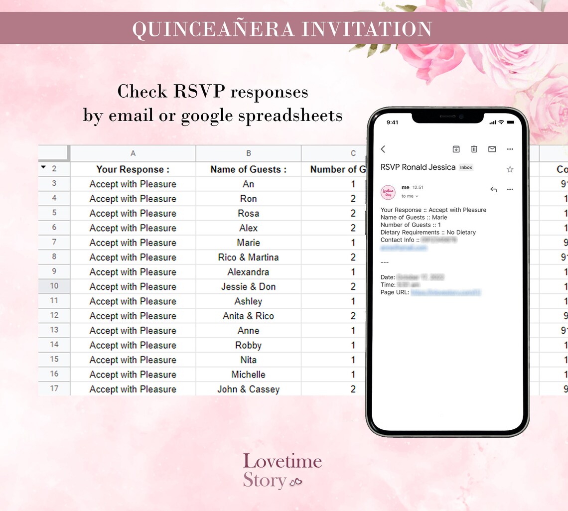 Quinceanera Invitation With RSVP Online, Mis Quince Invites, 15th ...