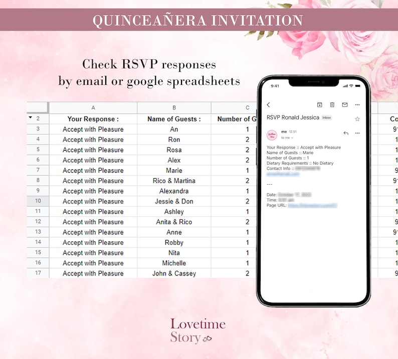 Quinceanera Invitation With RSVP Online, Mis Quince Invites, 15th ...