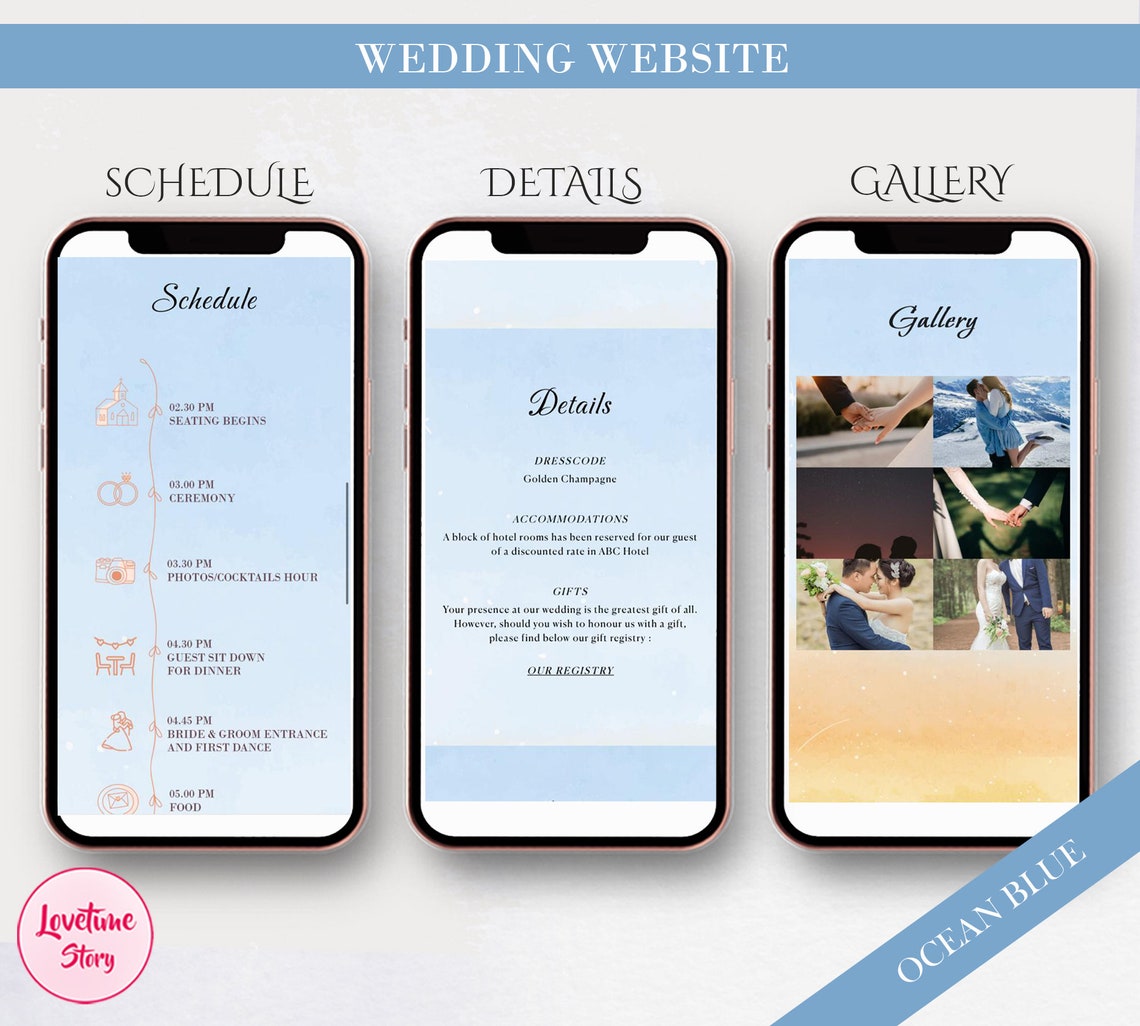 Digital Wedding Invitation & RSVP Mini Wedding Website Nature Ocean ...