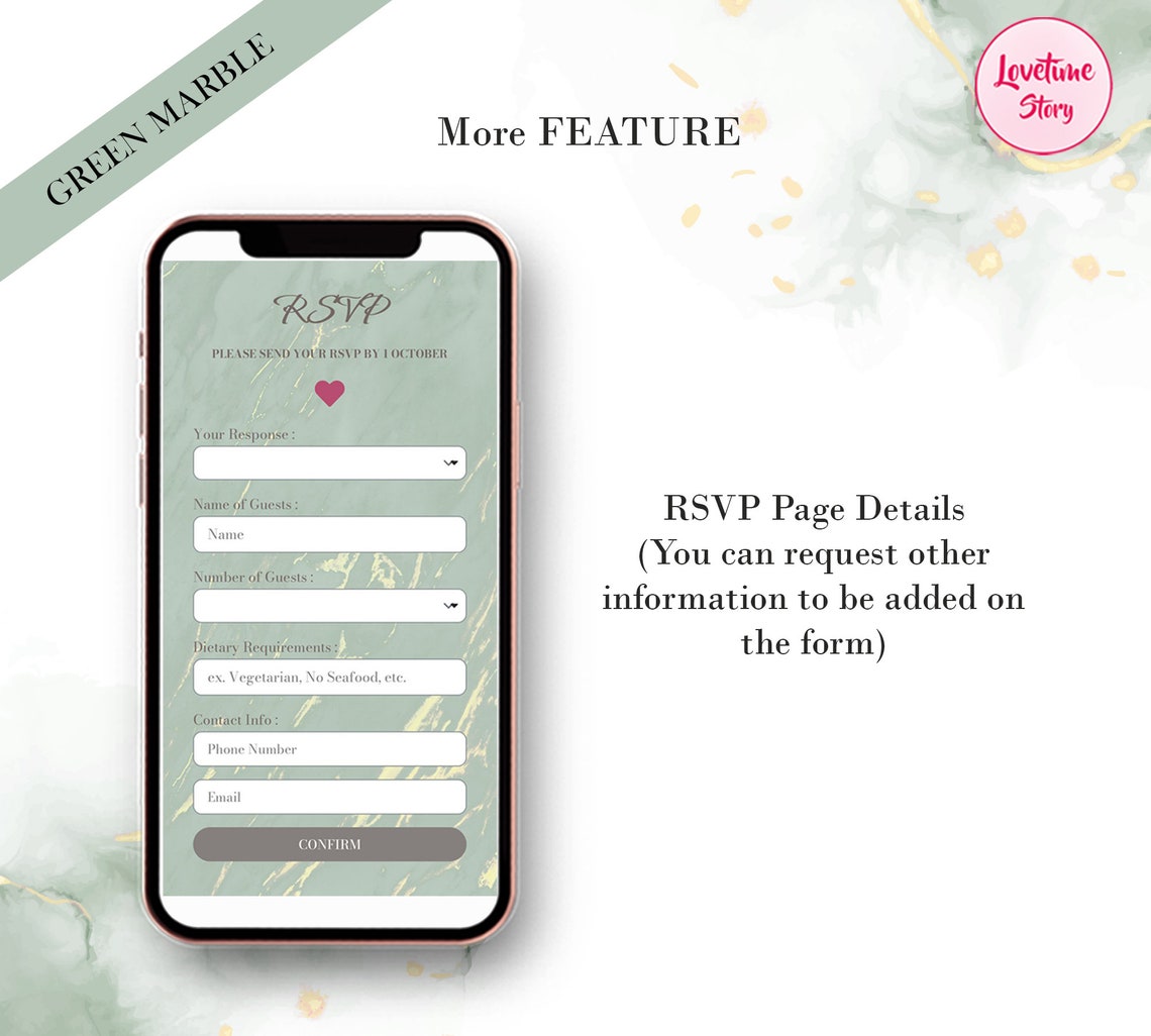 Digital Wedding Invitation & RSVP - Mini Wedding Website - Green Sage ...