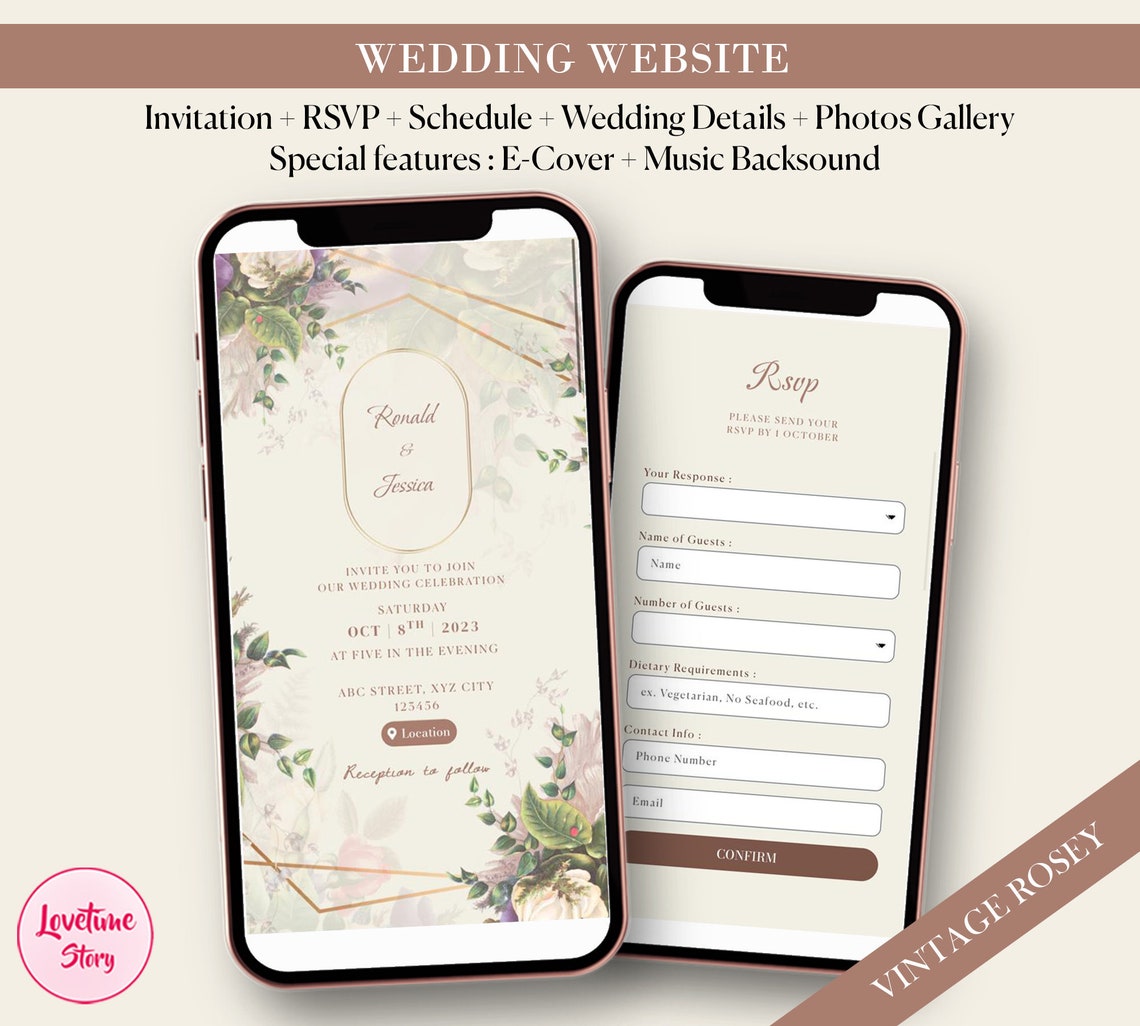 Digital Wedding Invitation & RSVP Special Set, Mini Wedding Website ...