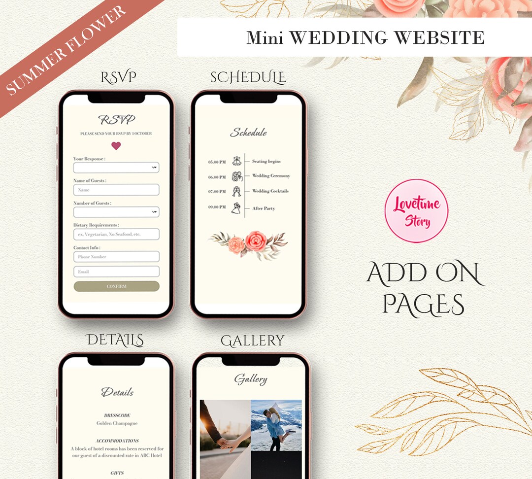 ADD ON Pages - Wedding Website Invitation Online Digital & RSVP ...