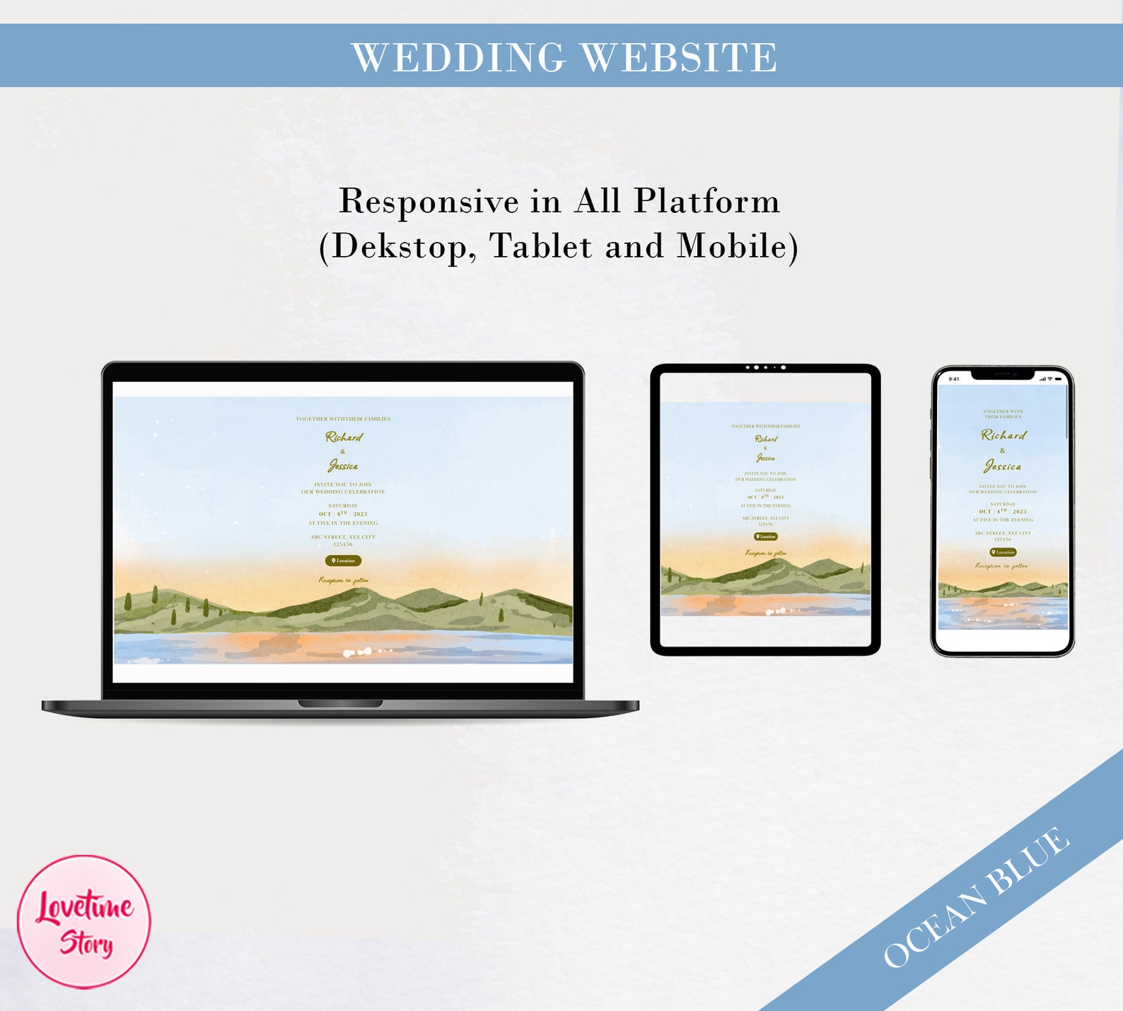 Digital Wedding Invitation & RSVP Mini Wedding Website Nature Ocean ...