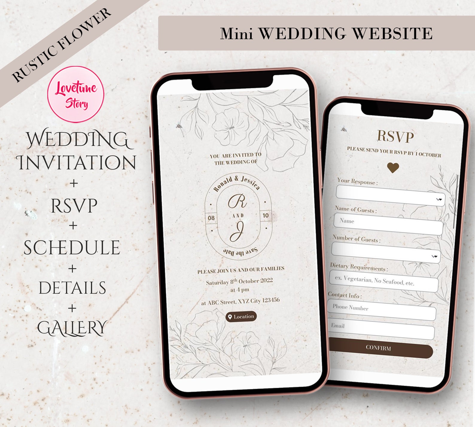 Digital Wedding Invitation & RSVP - Mini Wedding Website - Rustic ...