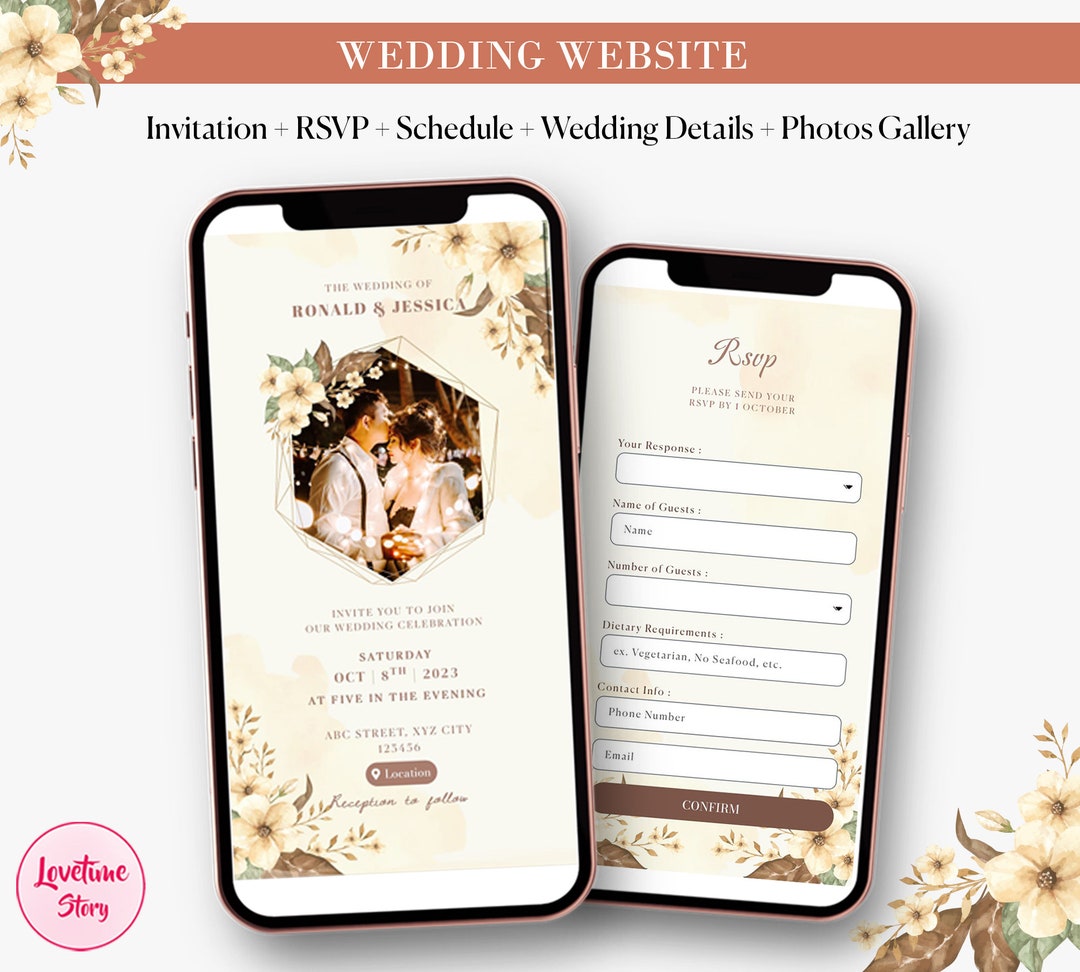 Digital Wedding Invitation & RSVP - Mini Wedding Website - Vintage Boho ...