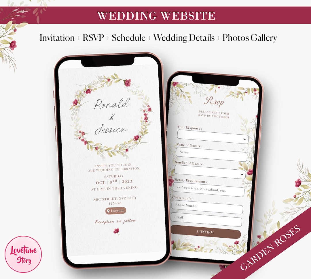 Digital Wedding Invitation & RSVP Special Set, Mini Wedding Website ...