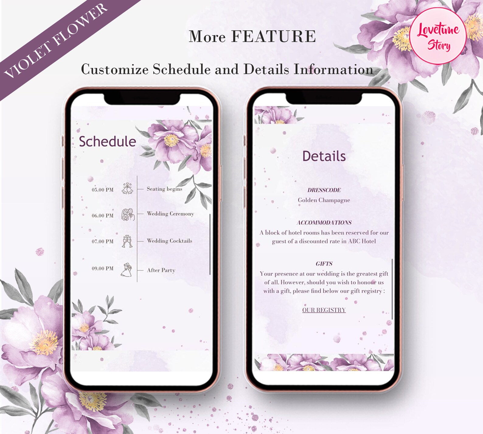 Digital Wedding Invitation & RSVP - Mini Wedding Website - Violet ...