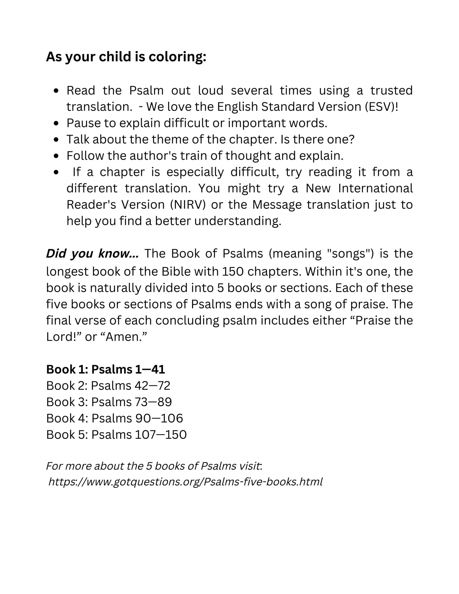 Psalms Coloring Pages Book 1 psalms 1-41 bible Morning - Etsy