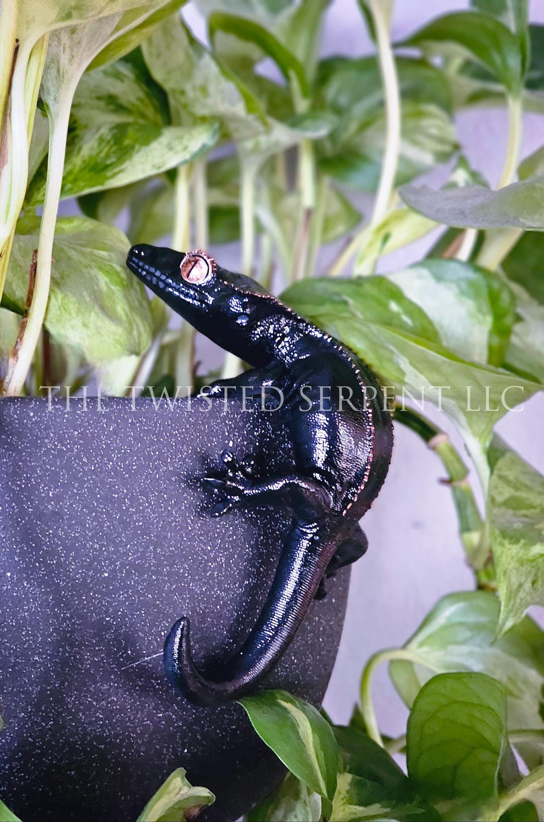 Melanistic Crested Gecko Pot Pal Figurine | Hand Painted Reptile ...
