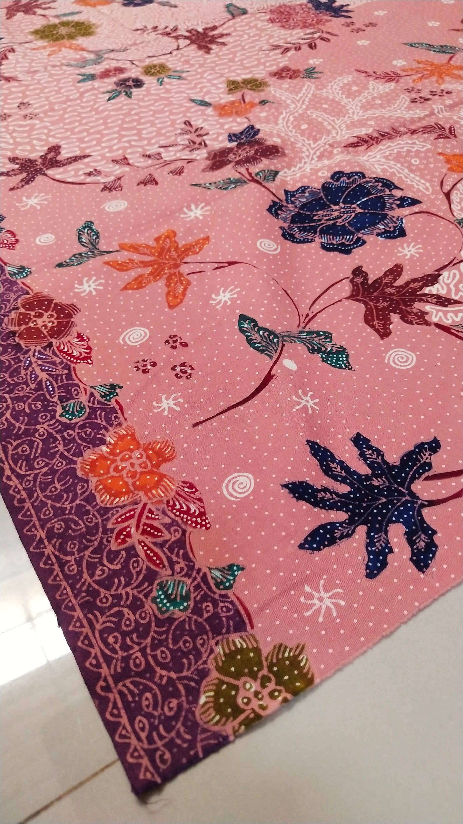 Buketan Soft Pink Base Color With Purple Tumpal|rare Vintage Hand Drawn ...