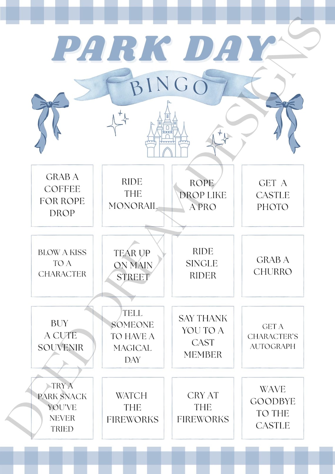 Magical Theme Park Bingo Card – Instant Digital Download - Etsy