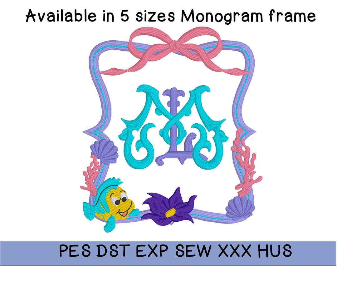 Little Mermaid Ariel Monogram Frame in 5 Sizes Coquette Embroidery ...