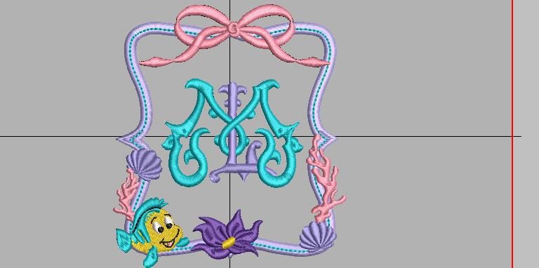 Little Mermaid Ariel Monogram Frame in 5 Sizes Coquette Embroidery ...