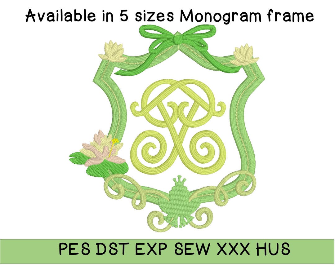 Princess Tiana Lotus Monogram Frame in 5 Sizes Coquette Embroidery ...
