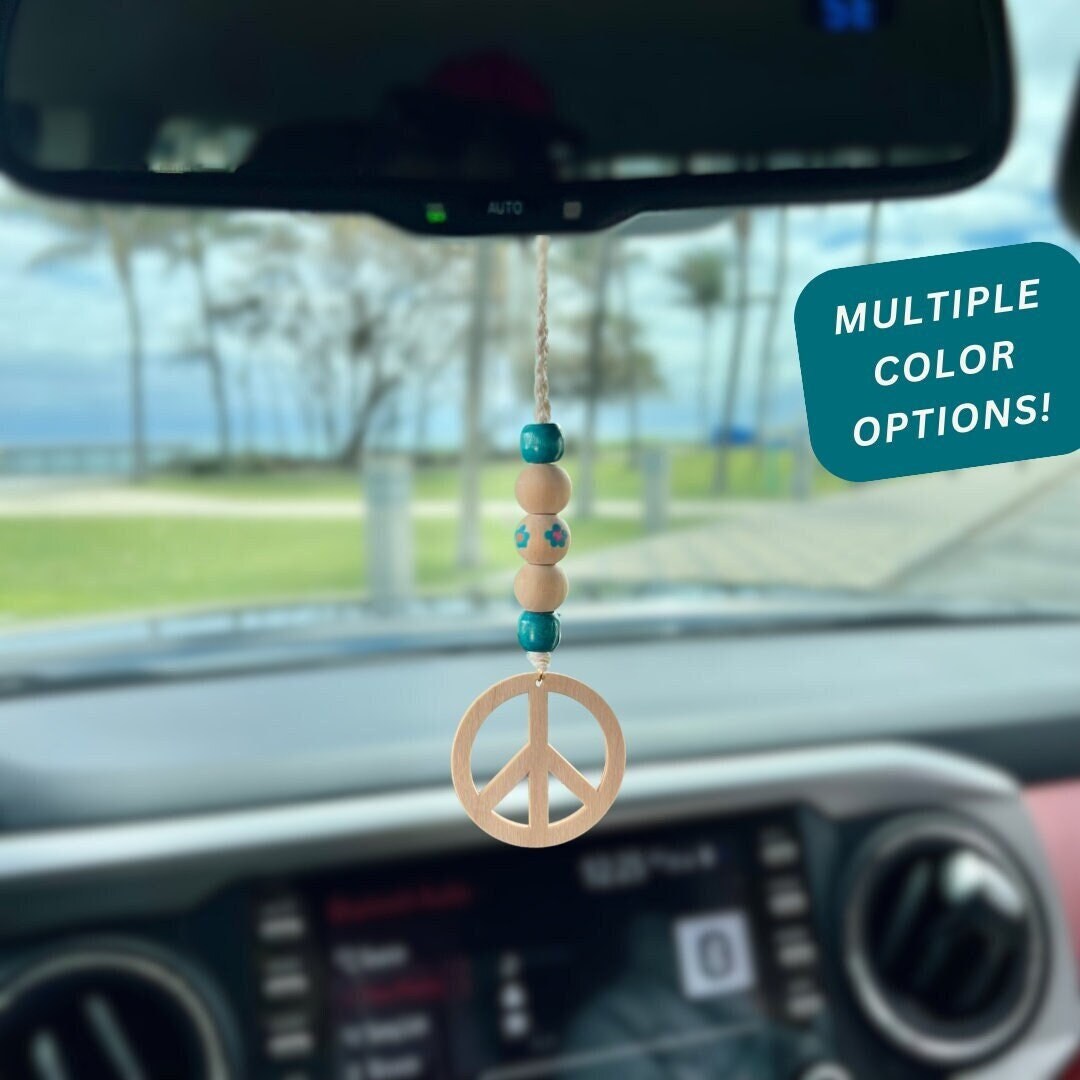 Groovy Wood Peace Sign Car Hanging Accessories, Rear View Mirror ...