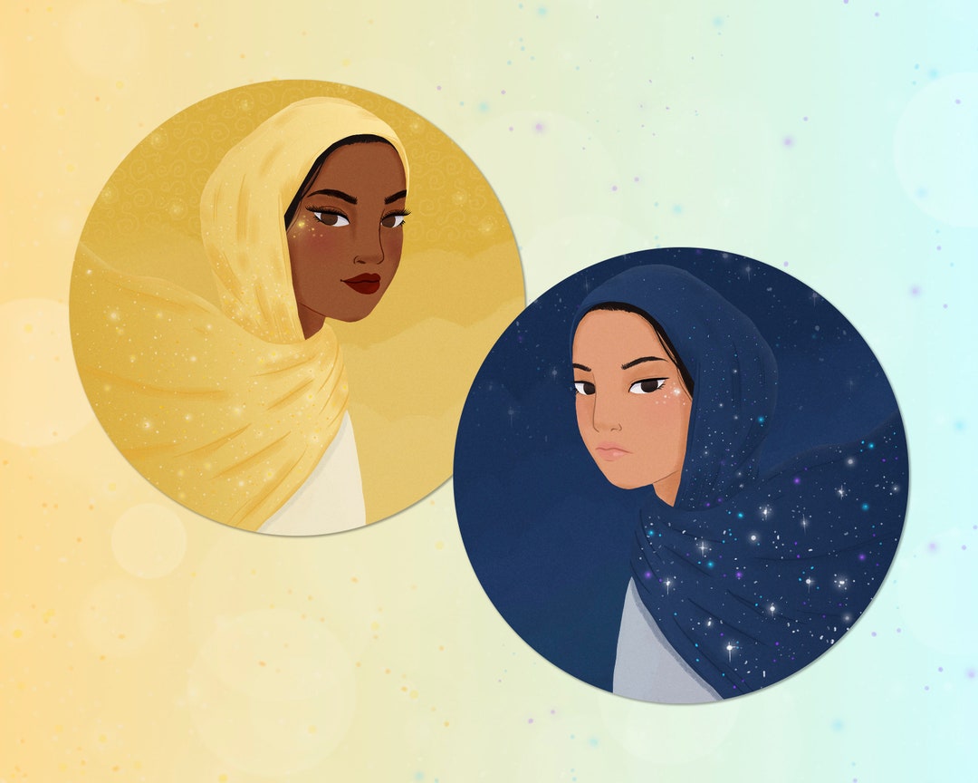 Day & Night Hijabi Circle Sticker Set Cute Hijabi Stickers Islamic ...