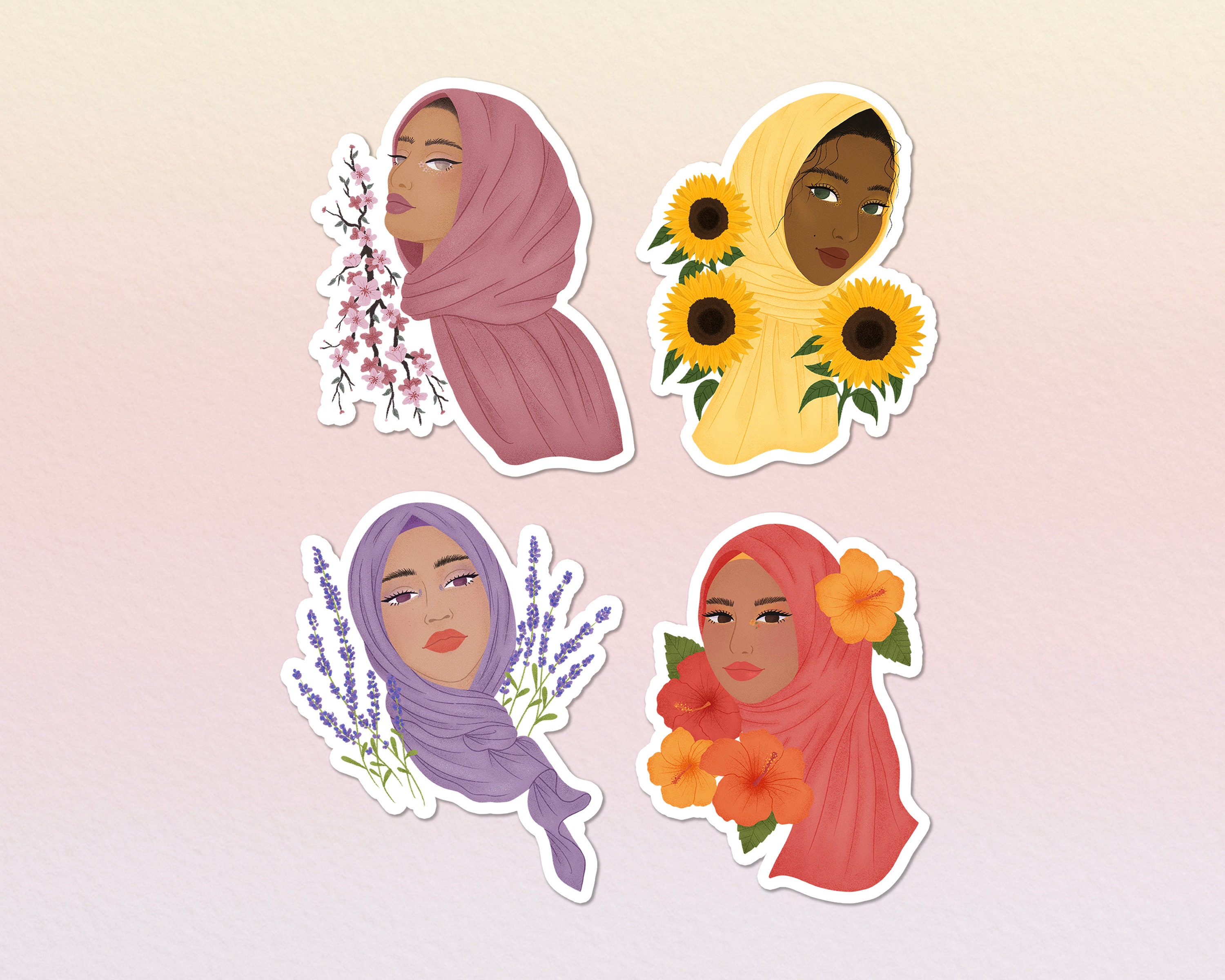 Flower Hijabis Die Cut Sticker Series Cute Hijabi Stickers | Etsy