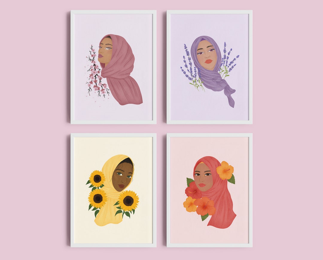Floral Hijabi Art Print Series | Islamic Wall Art - Etsy