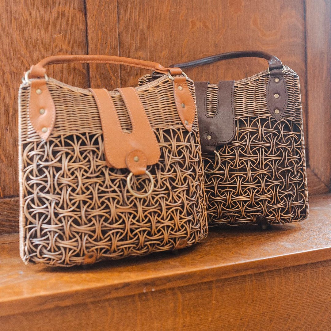 Handcrafted Large Rattan Purse With Leather Straps for Versatile Wear ...