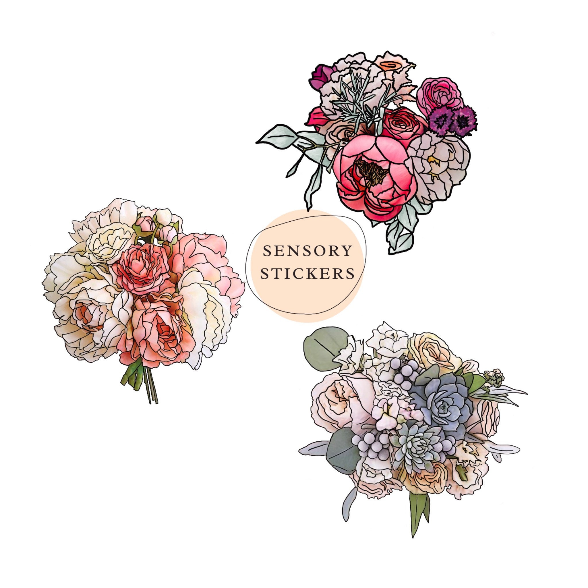 3 Flower Bouquet Sticker Bundlesensory Sticker:anxiety - Etsy