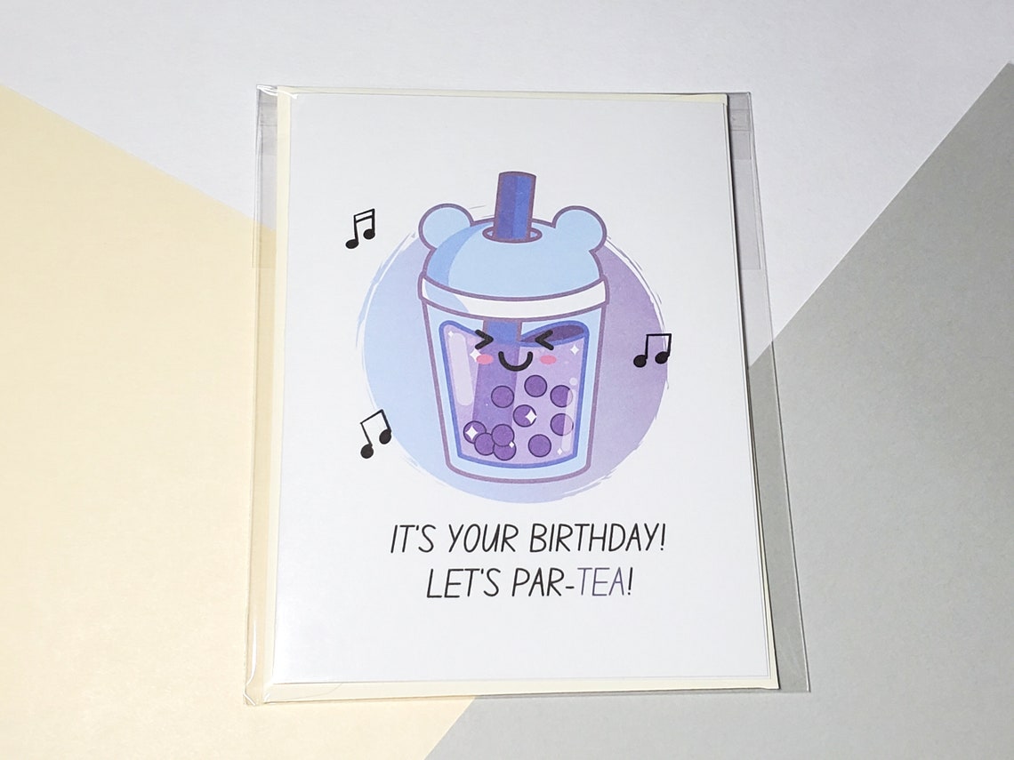 Boba Par-tea Greeting Card Cute Birthday Card Boba Tea Funny Pun Card ...