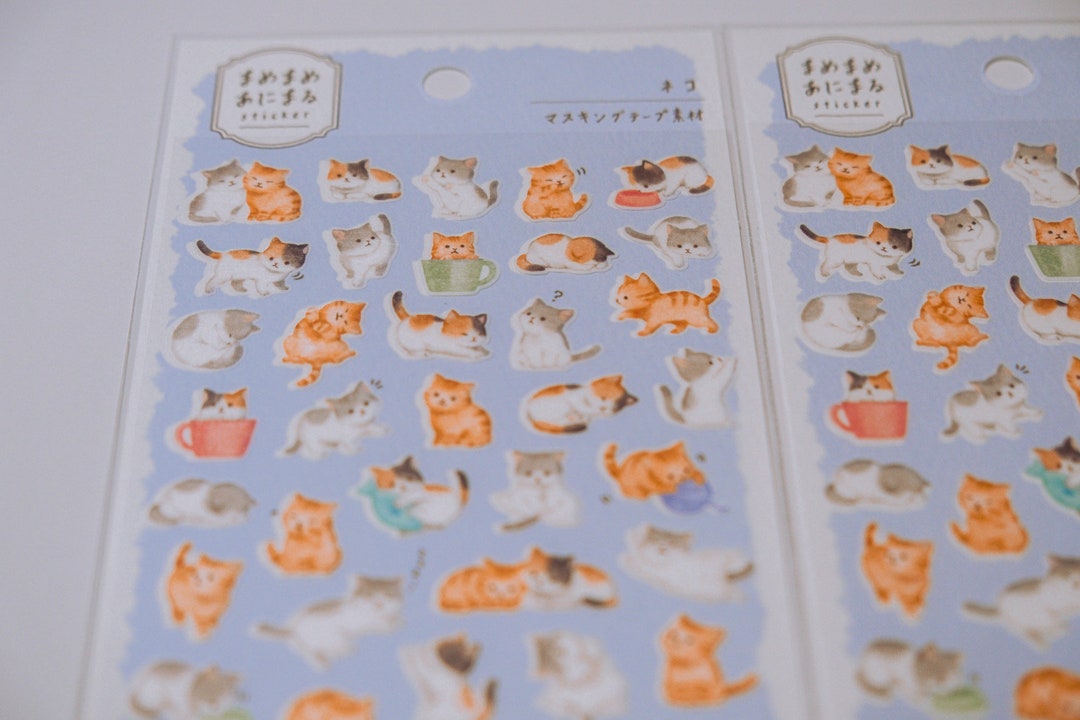 Mind Wave Cat Illustration Sticker Sheet, Japanese Stationery - Etsy