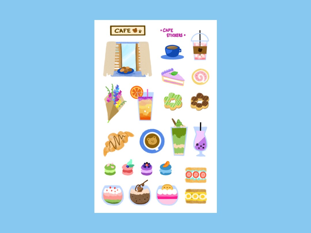Bear Cafe Sticker Sheet, Cozy, Cake, Tea, Desserts, Cute, Planner ...