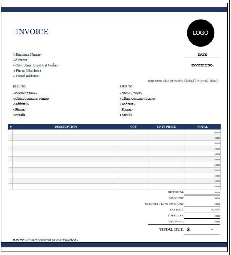 Invoice, Invoice Template W Shipping, Invoice Template Excel ...